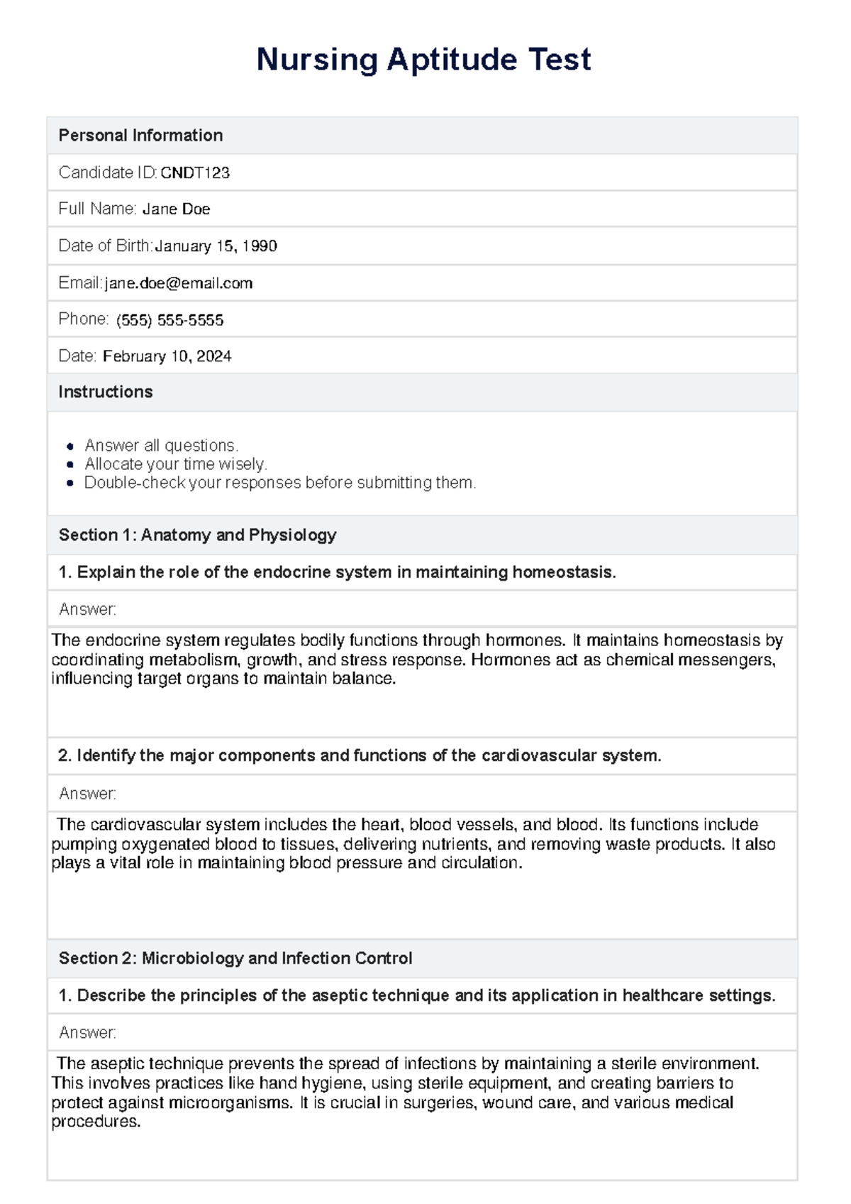 Nursing Aptitude Test Sample - CNDT123 - Studocu