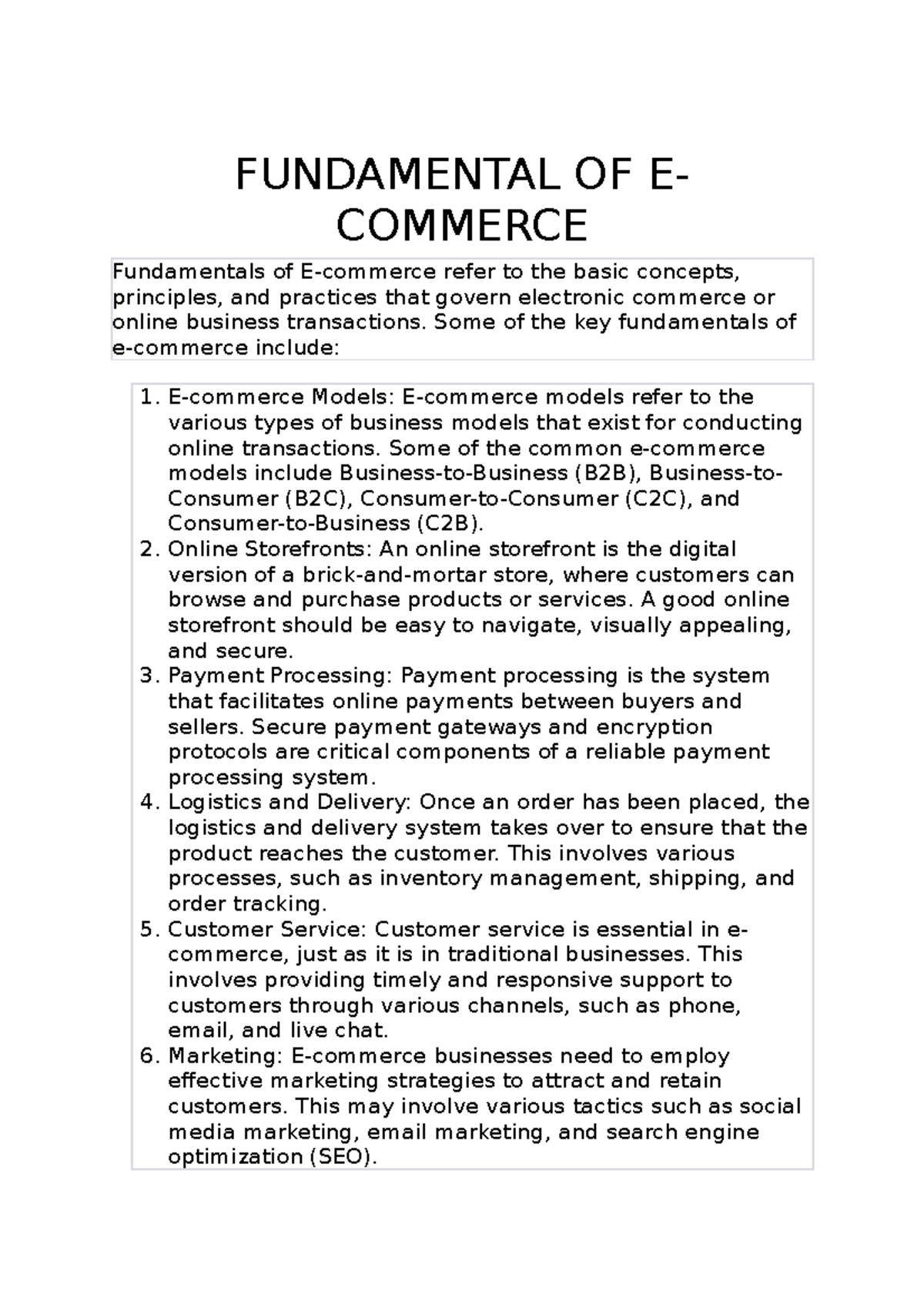 Fundamentals of E-Commerce: Key Concepts and Practices Explained - Studocu