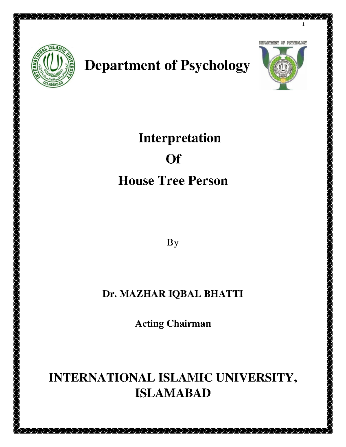 HTP Analysis and Interpretation by Dr. Mazhar Iqbal - PSY 101 - Studocu
