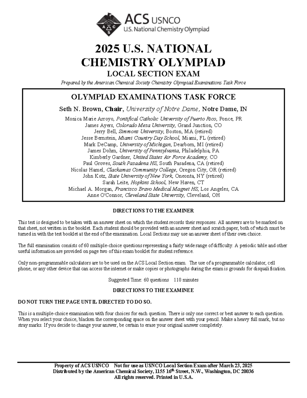 2025 USNCO Local Section Olympiad Exam Practice Questions and Answers - Studocu