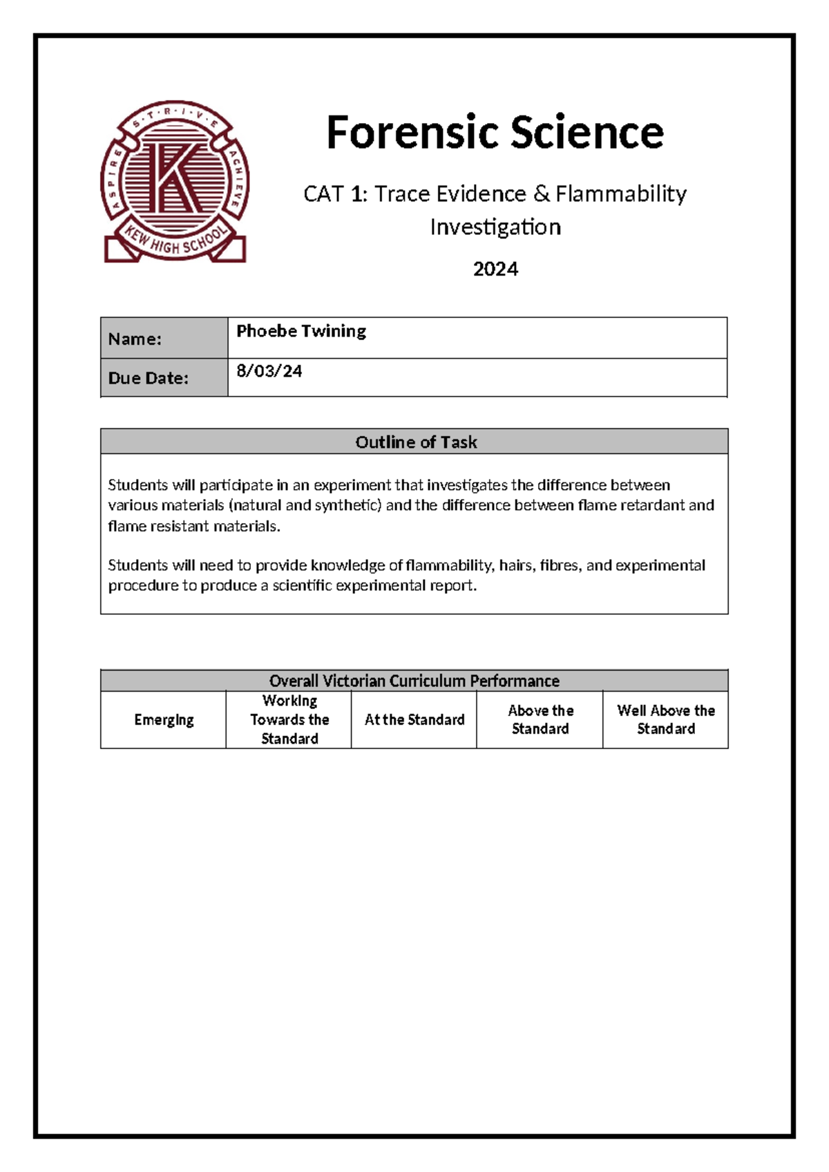 CAT 1: Forensic Science - Hair, Fibres & Arson Investigation 2024 - Studocu