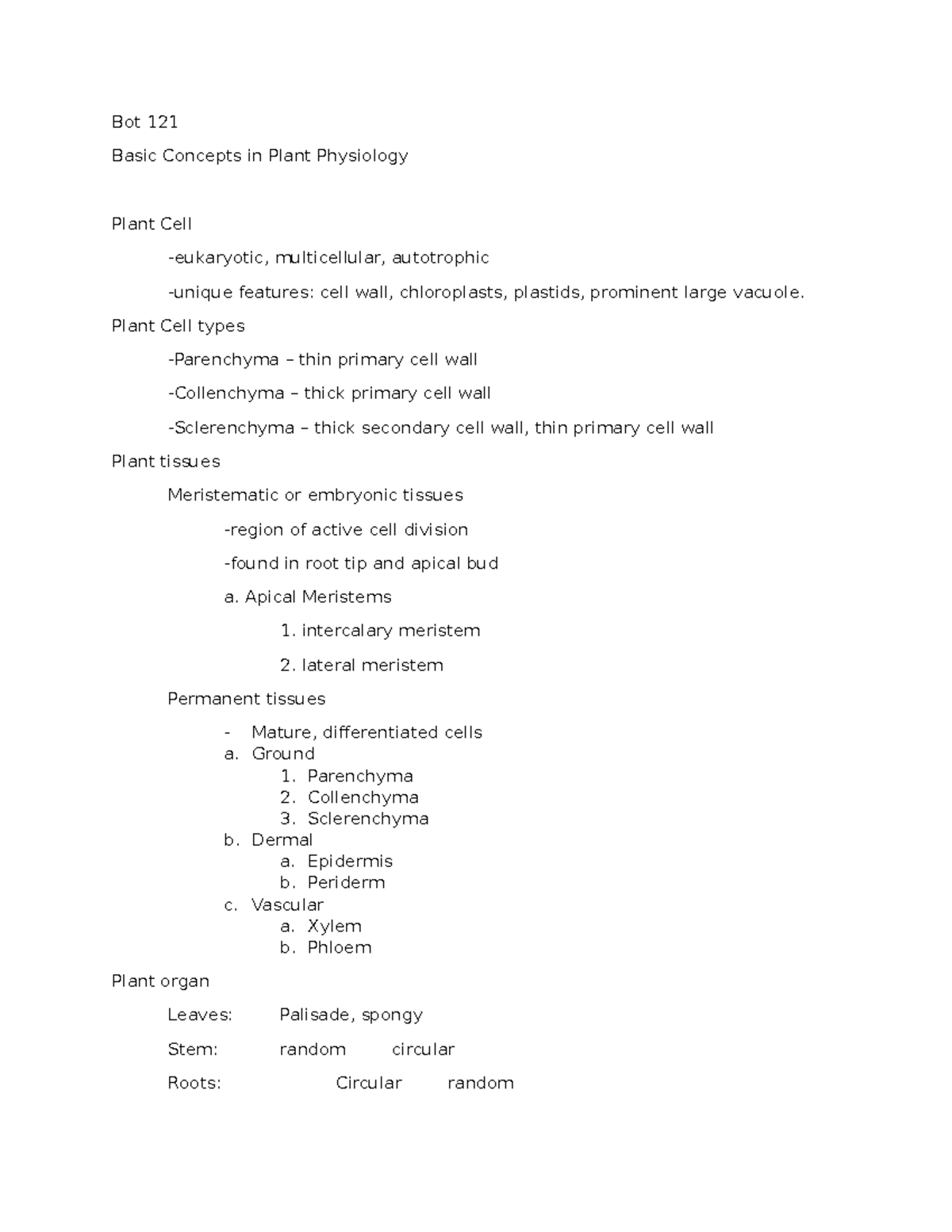Bot 121 - Bot 121 Basic Concepts in Plant Physiology Plant Cell -eukaryotic, multicellular ...