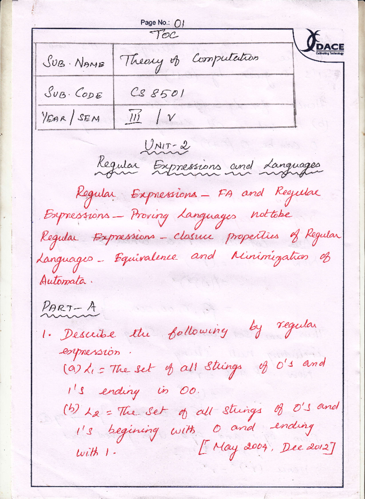 CS8501 UNIT-II - Lecture Notes on Theory of Computation - Studocu