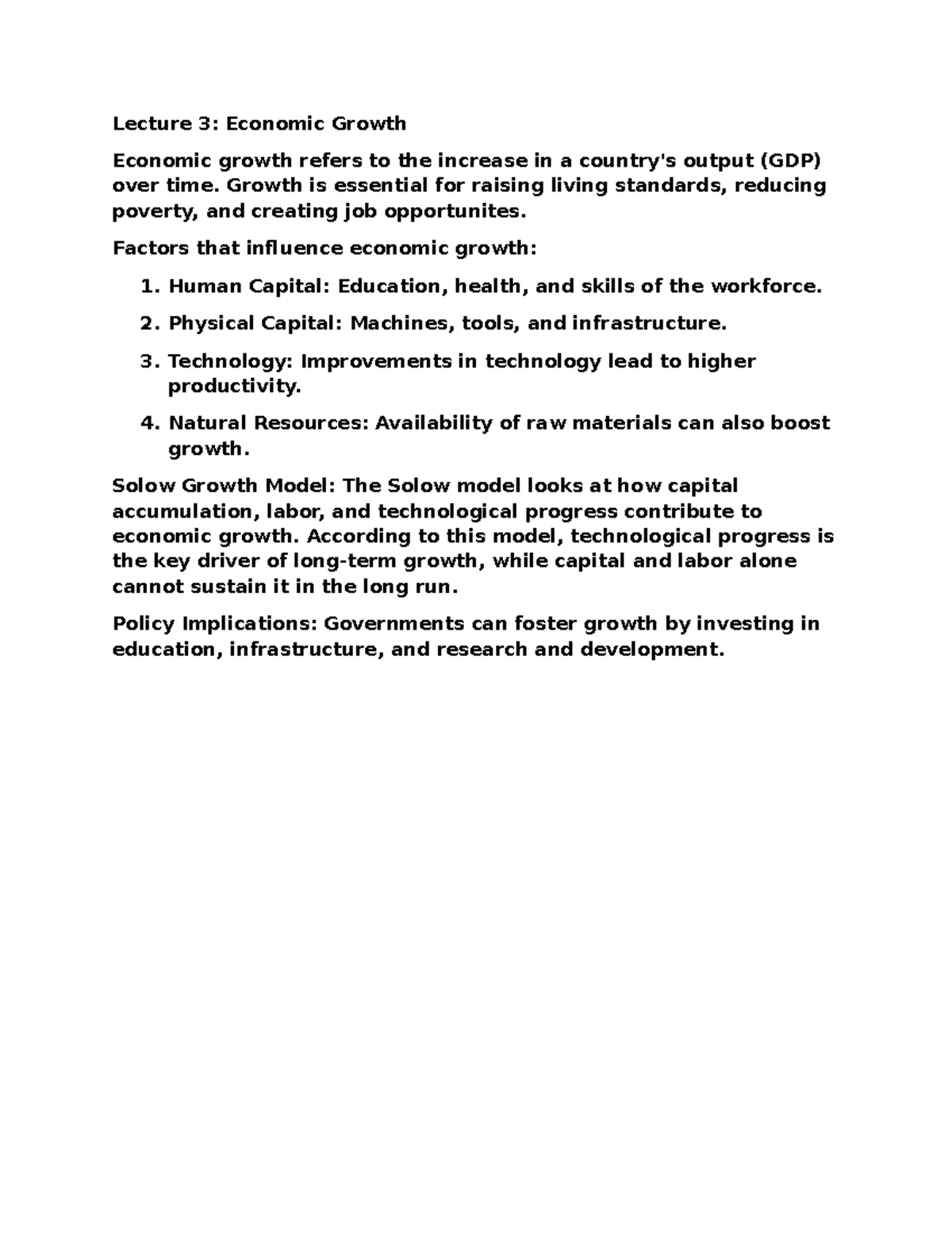 ECO102 - Lecture 3: Understanding Economic Growth Factors - Studocu