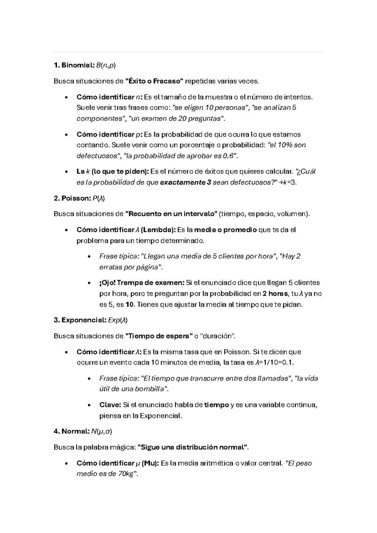 Estadística: TEMA 2 - Fórmulas de Distribuciones B(n,p), P(λ), Exp(λ ...