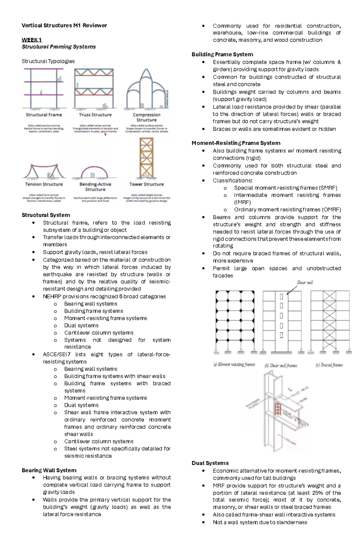 Vertical Structures M1 Reviewer: Week 1 & 2 on Framing Systems & Loads ...