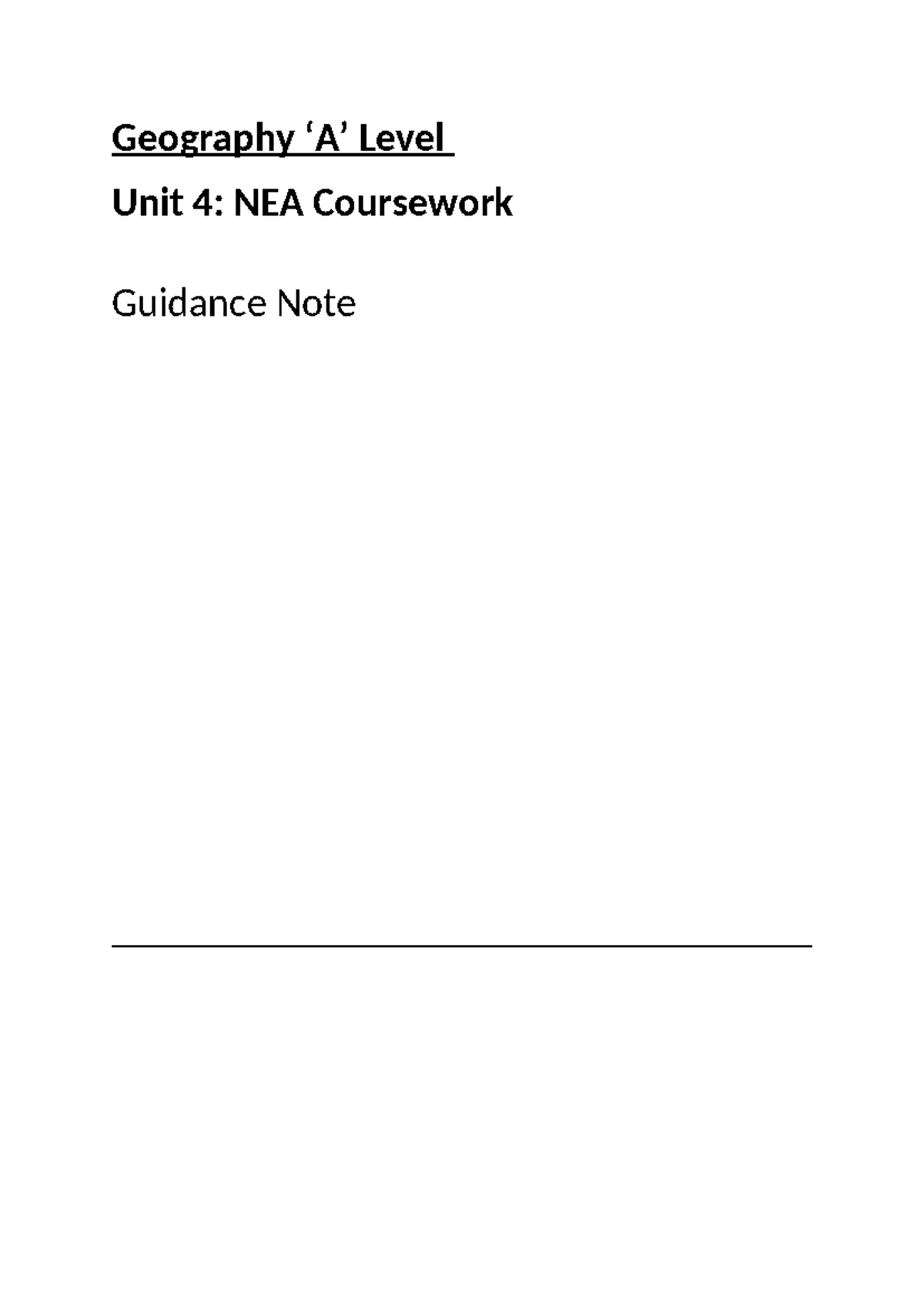 Geo U4 NEA 2024: Coursework Guidance for Investigation Focus - Studocu