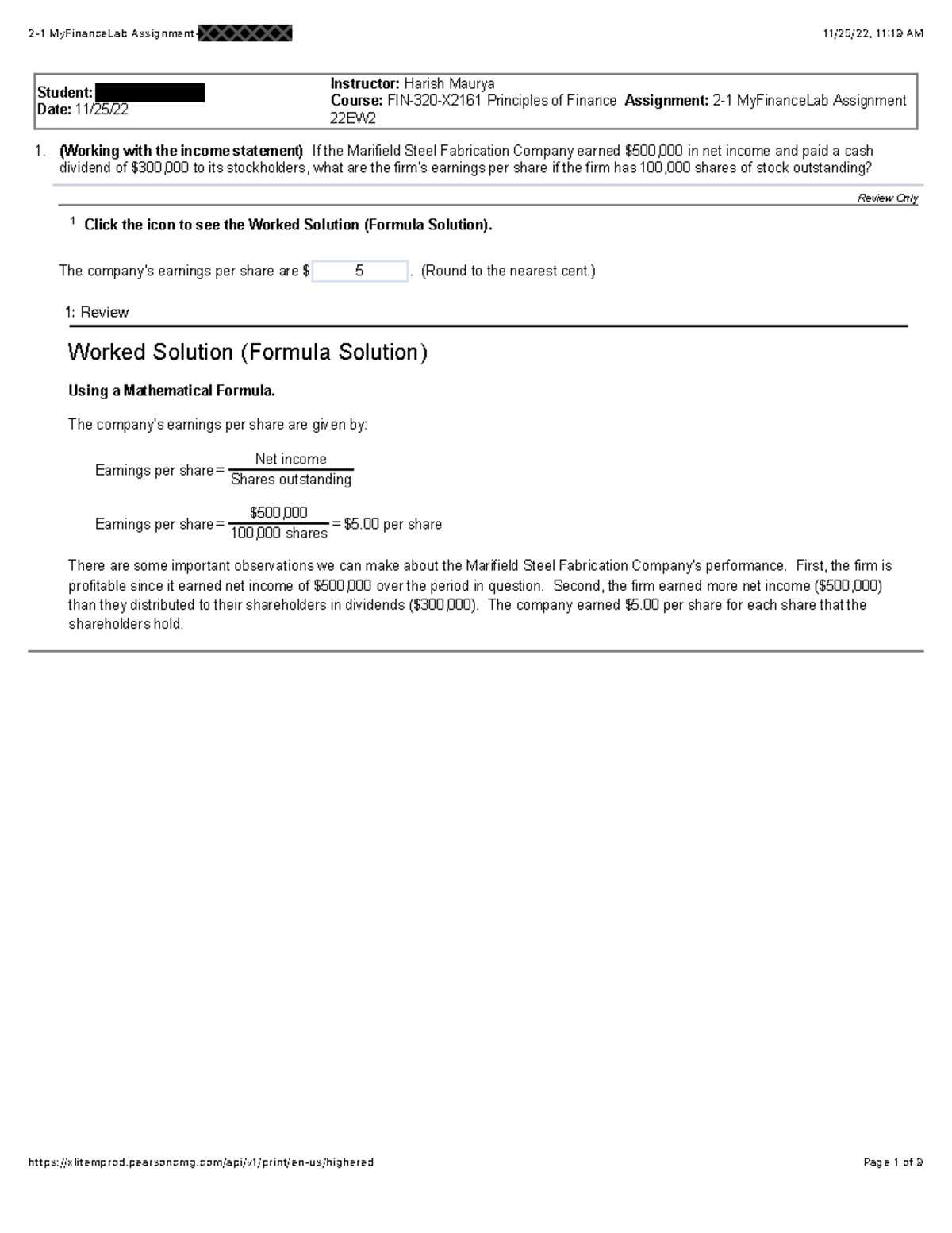 FIN-320-X2161 2-1 MyFinanceLab Assignment - Earnings & Ratios Analysis ...