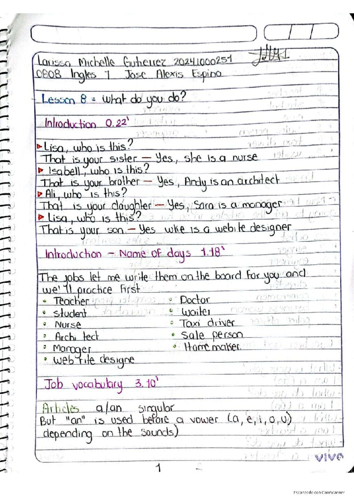 Ingles 1 Lesson 8: What Do You Do? Job Vocabulary and Practice - Studocu