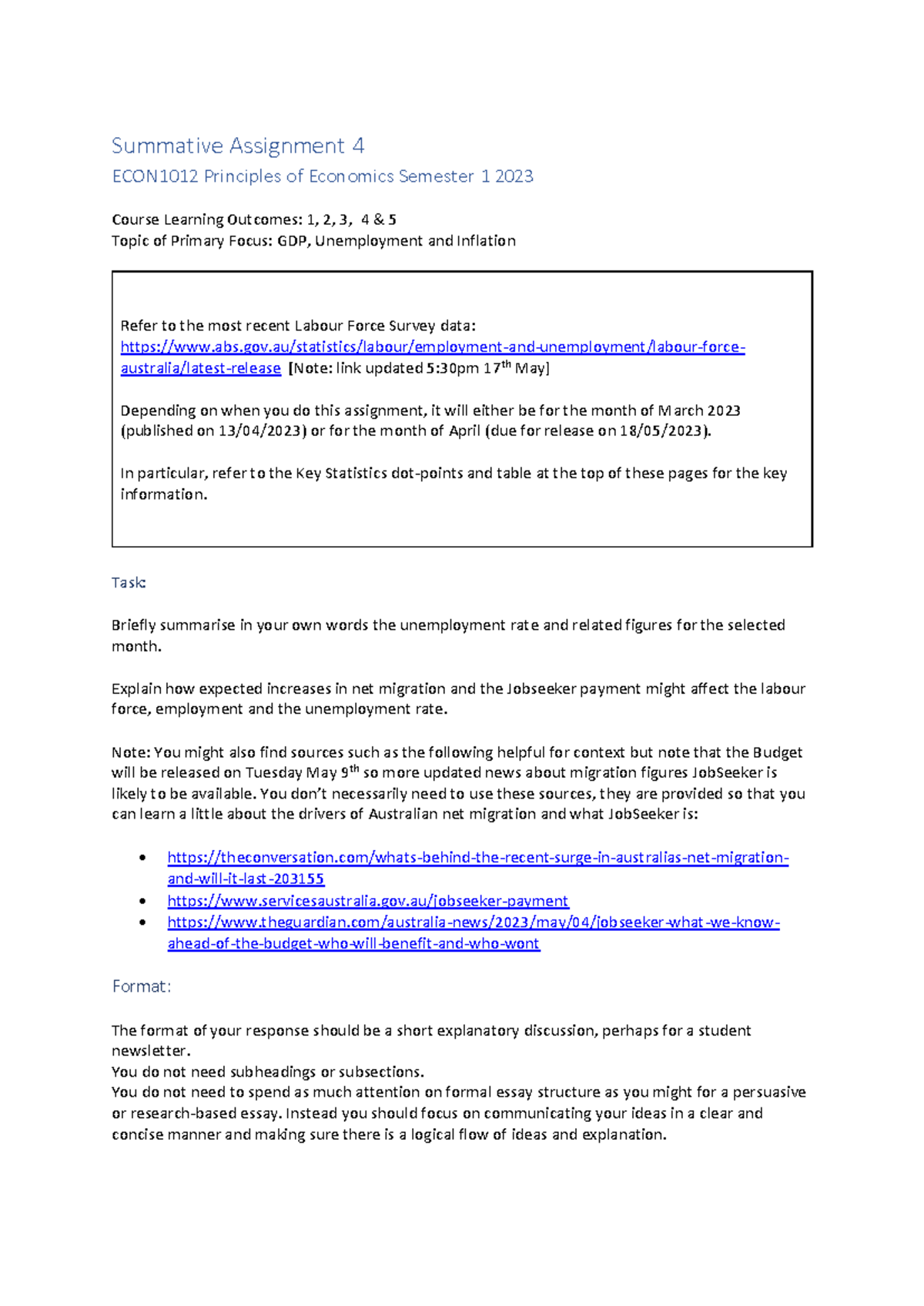 Summative Assignment 4: ECON1012 GDP, Unemployment & Inflation Analysis - Studocu