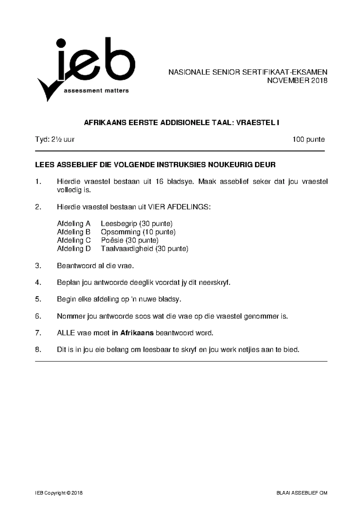 Afrikaans EERSTE ADDISIONELE TAAL: VRAESTEL I MEI 2023 - Studocu