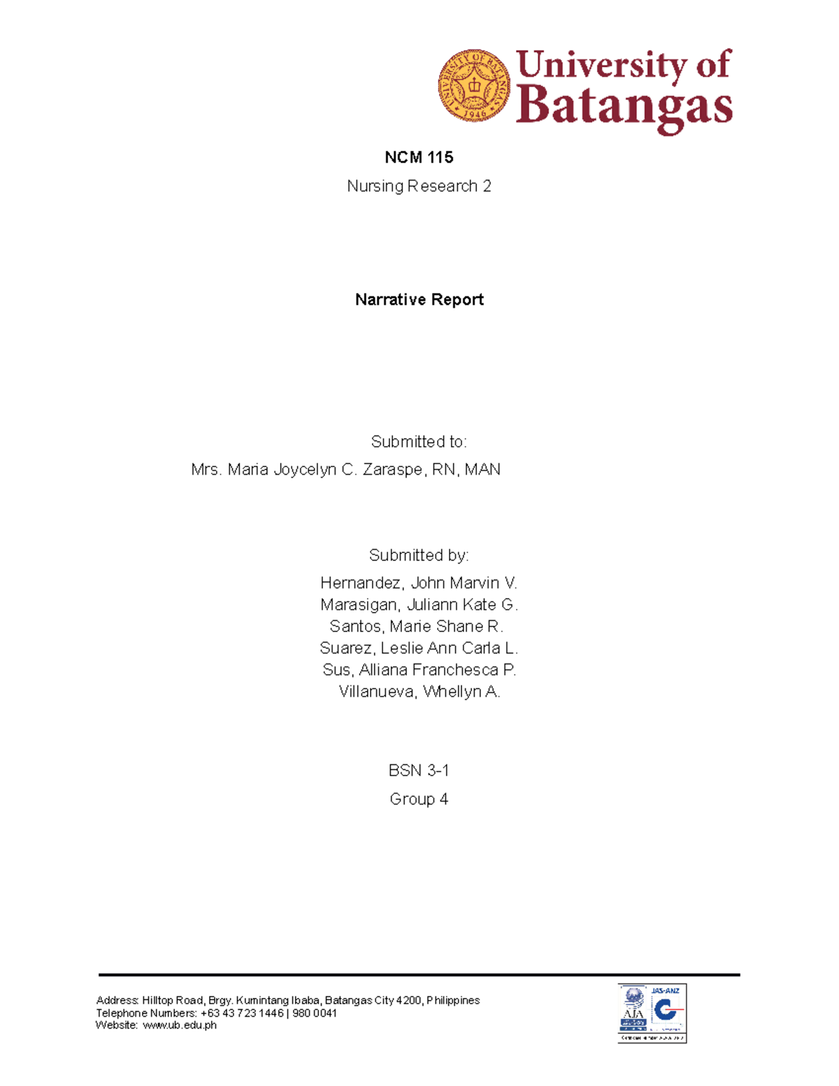 NCM 115 - Group 4 Narrative Report on Research Utilization - Studocu