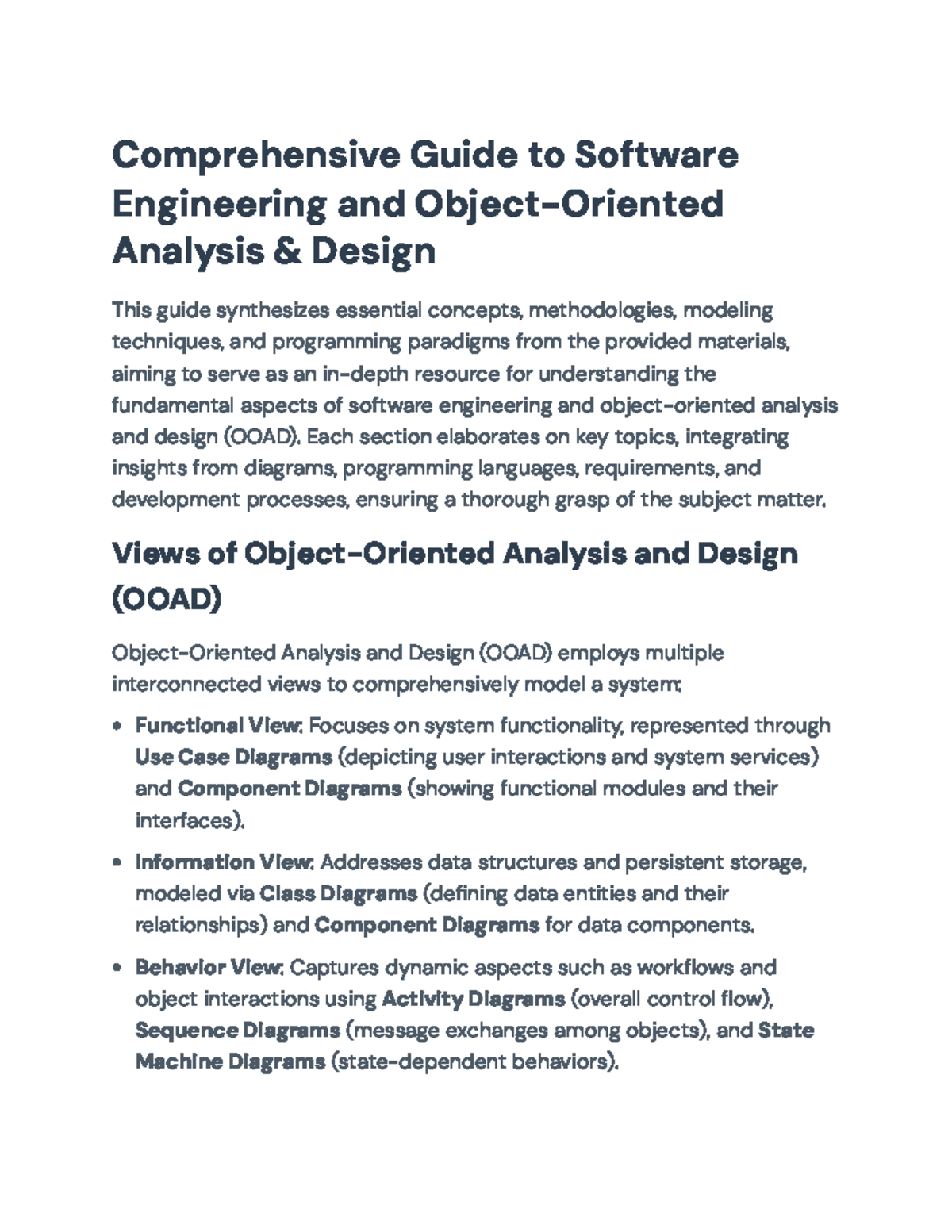 Comprehensive Guide to Software Engineering and OOAD (Final Exam) - Studocu