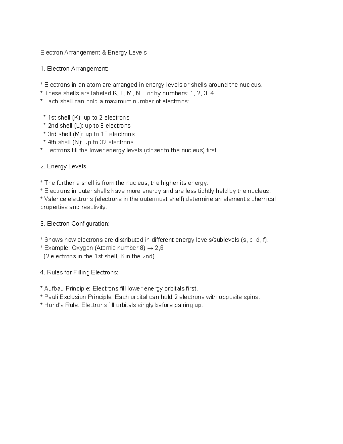 Electron Arrangement & Energy Levels (Chem 101) - Studocu