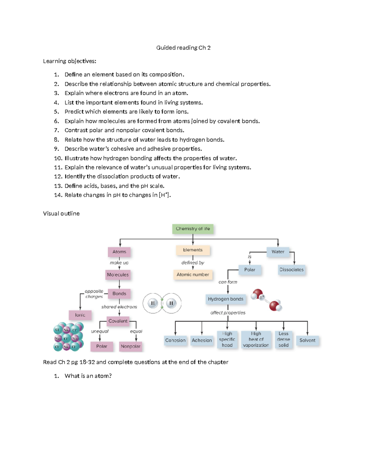 Guided Reading Notes on Chapter 2: Atomic Structure & Water Properties ...