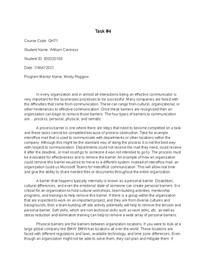 QHT1 Task 4 - Task 4 - QHT Hazel Miller 010735131 1/20/ QHT1 Task ...