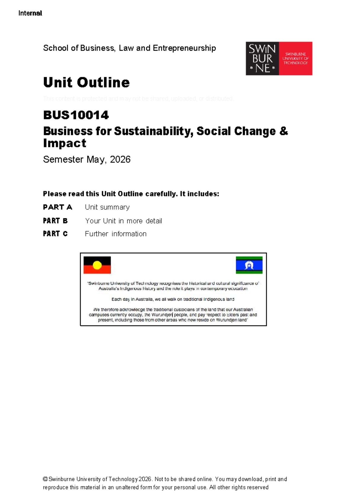 BUS10014 Unit Outline: Business for Sustainability & Social Change ...