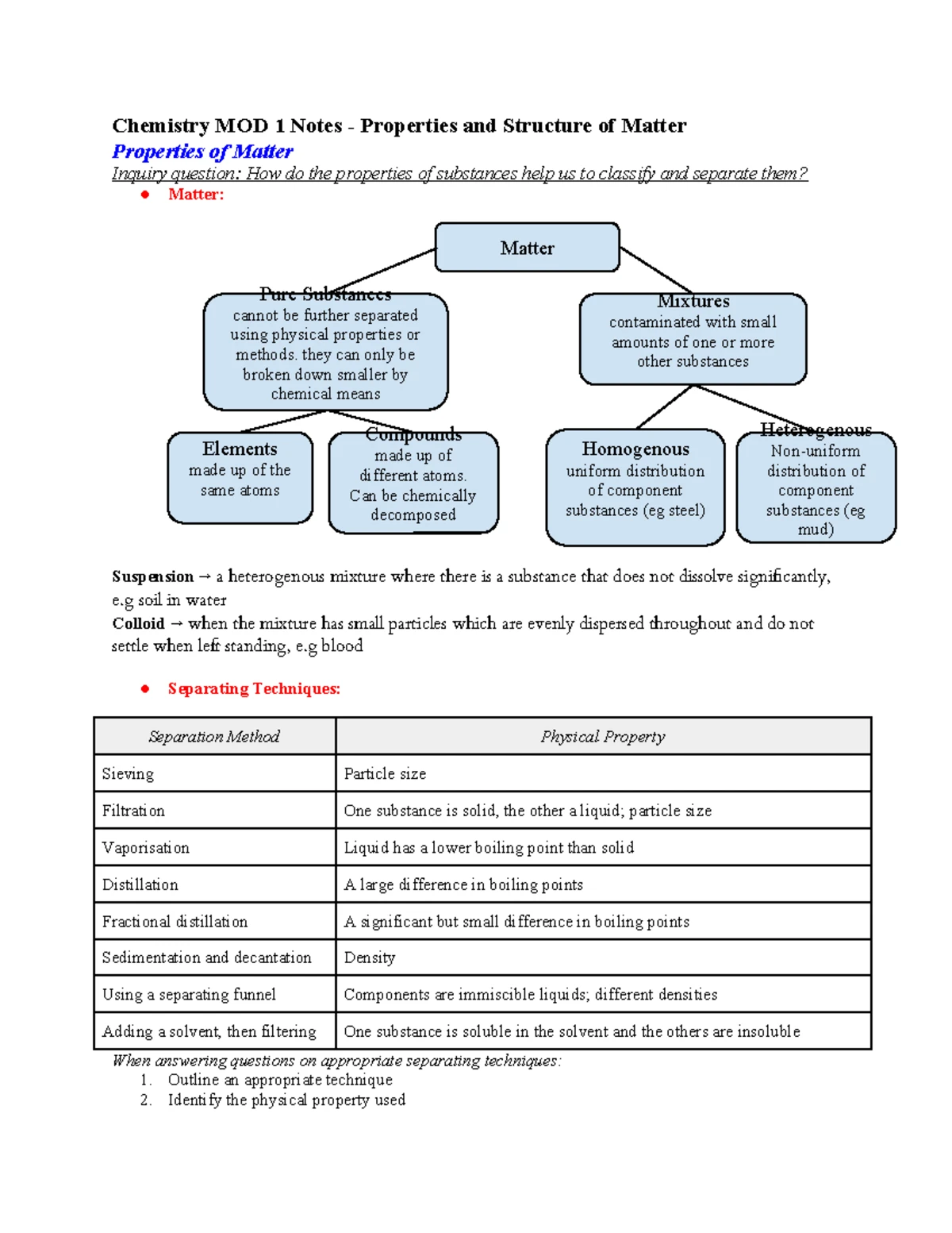 Chemistry 101: Term 1 Properties of Matter & Atomic Structure Notes ...