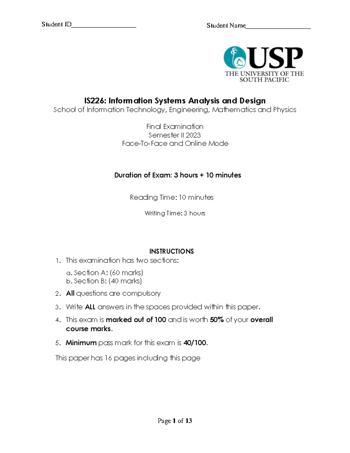 IS226: Final Exam Solutions for Information Systems Analysis 2023 - Studocu