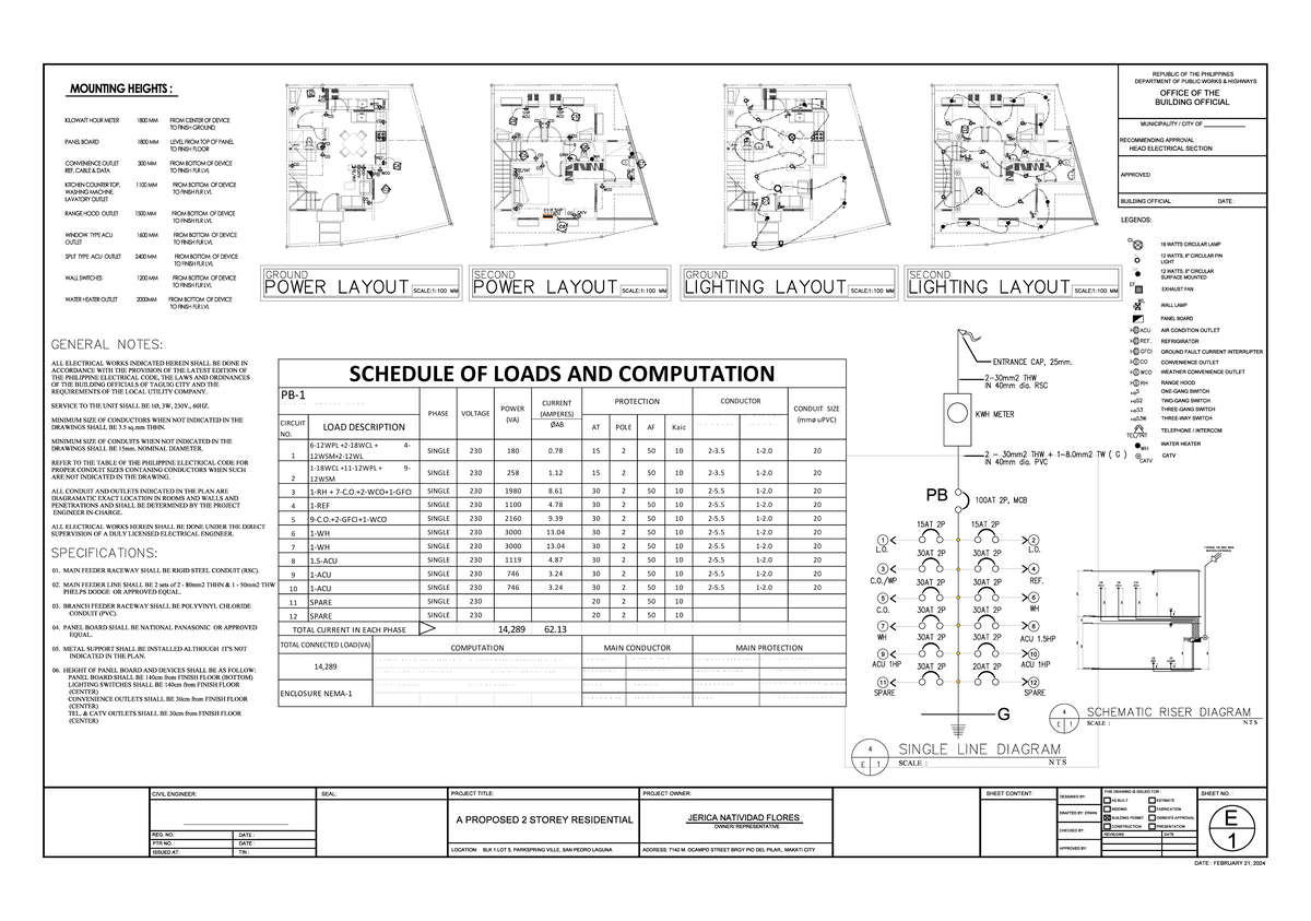 E1 - Electrical Wiring Plan and Layout for 2-Storey Residence - Studocu