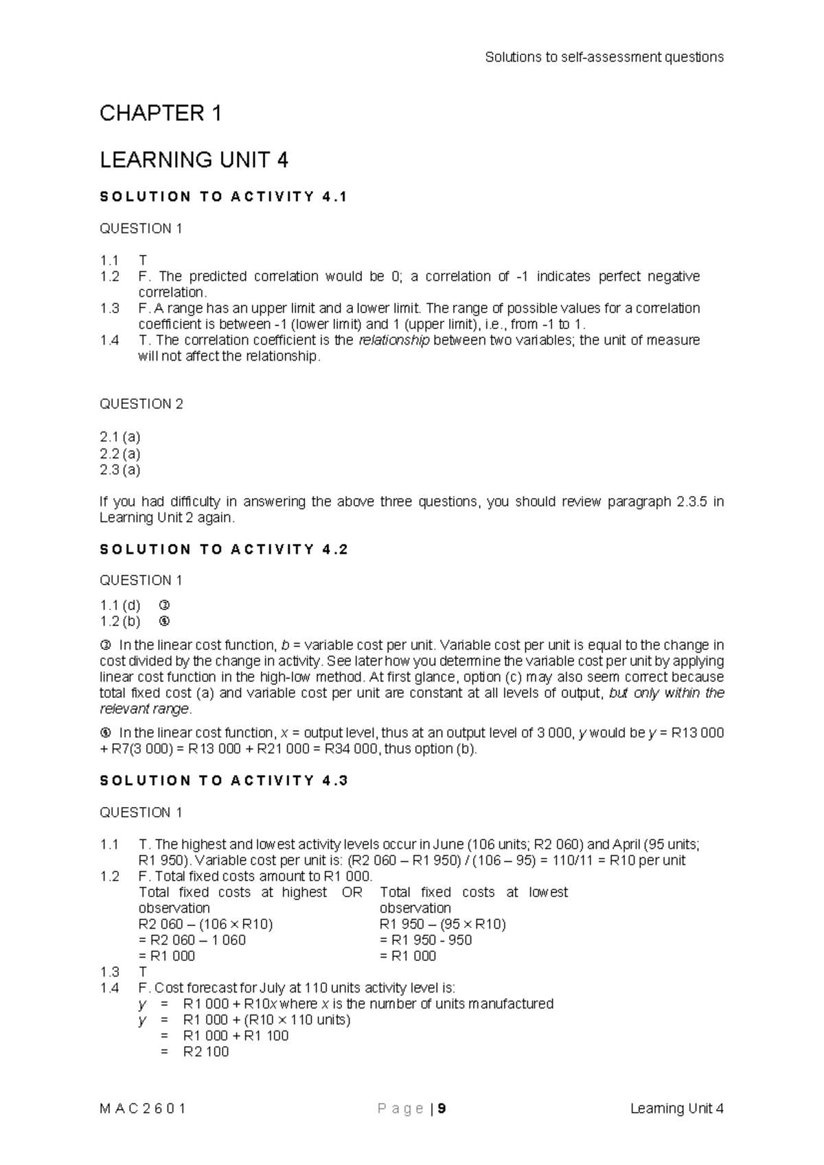 MAC2601 Learning UNIT 4 Activity Solutions and Explanations - Studocu