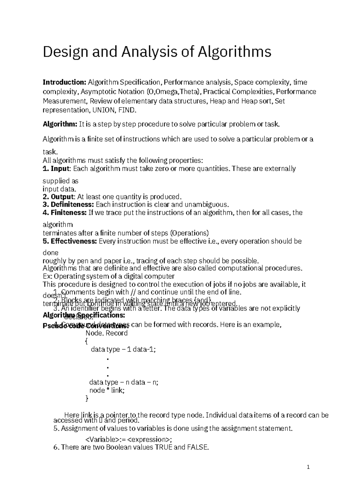 Unit-1 DAA - Brief explanation - Design and Analysis of Algorithms ...