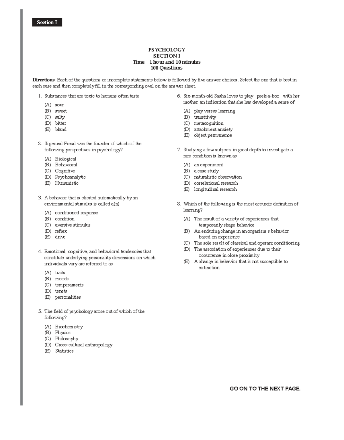 Practice Test 2 - AP Psychology Section I Questions and Answers - Studocu