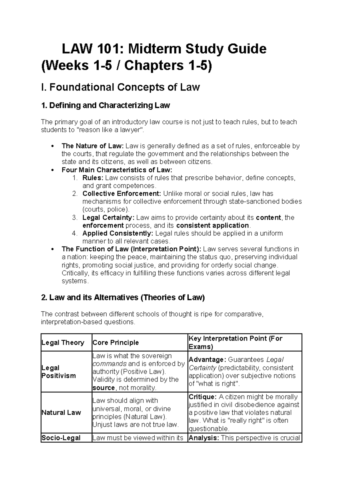 LAW 101: Midterm Study Guide on Foundational Legal Concepts - Studocu