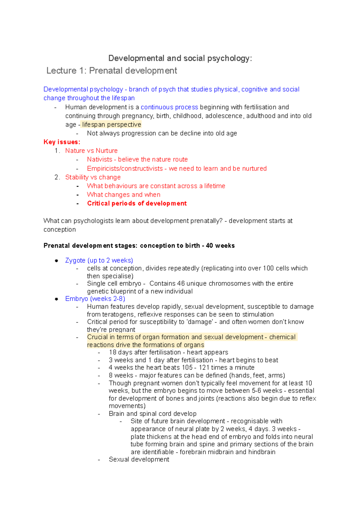 Developmental Psychology Overview: PSY1002 - Lecture 1 Notes - Studocu