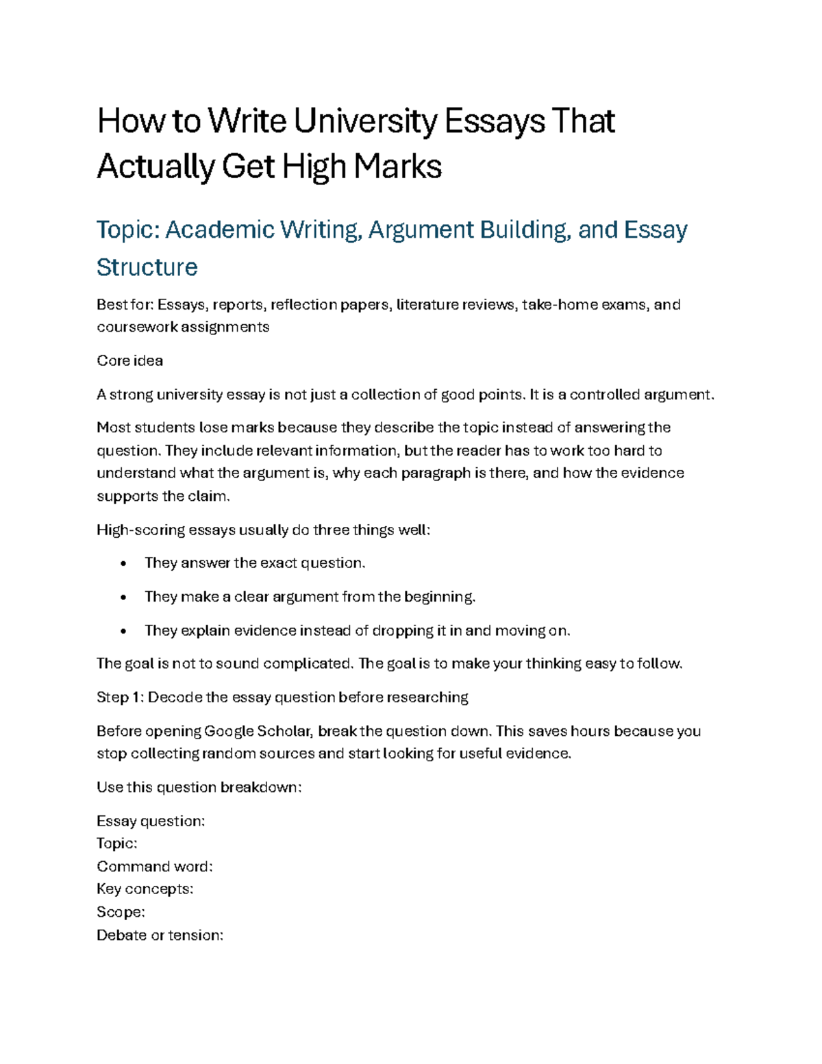 University Essay Writing Guide: Achieving High Marks in Academic ...
