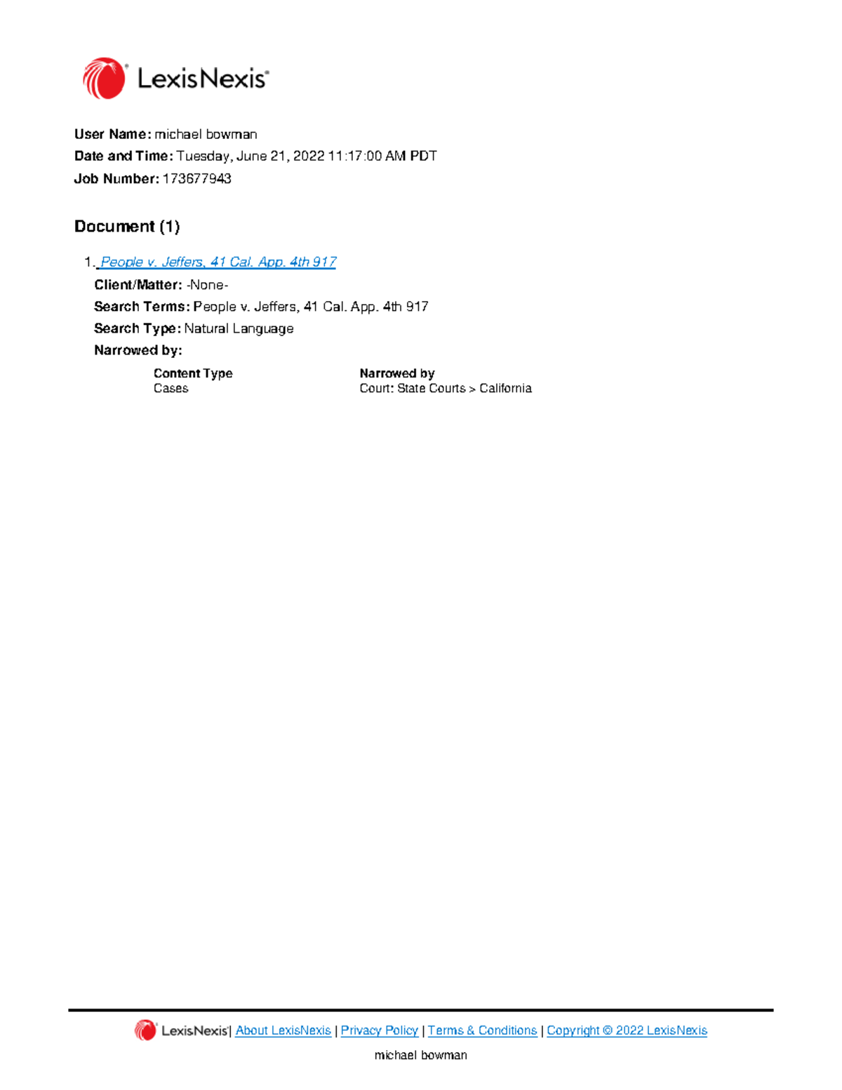 People v. Jeffers 41 Cal. App. 4th 917 - | About LexisNexis | Privacy ...