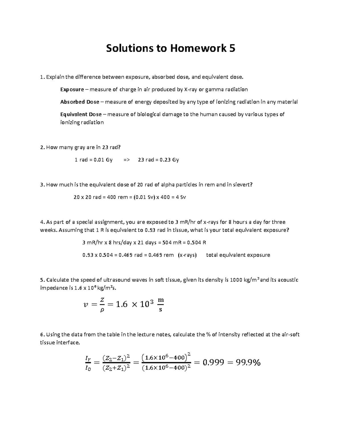 Homework 5 Solutions: Radiation Exposure & Dose Calculations - Studocu