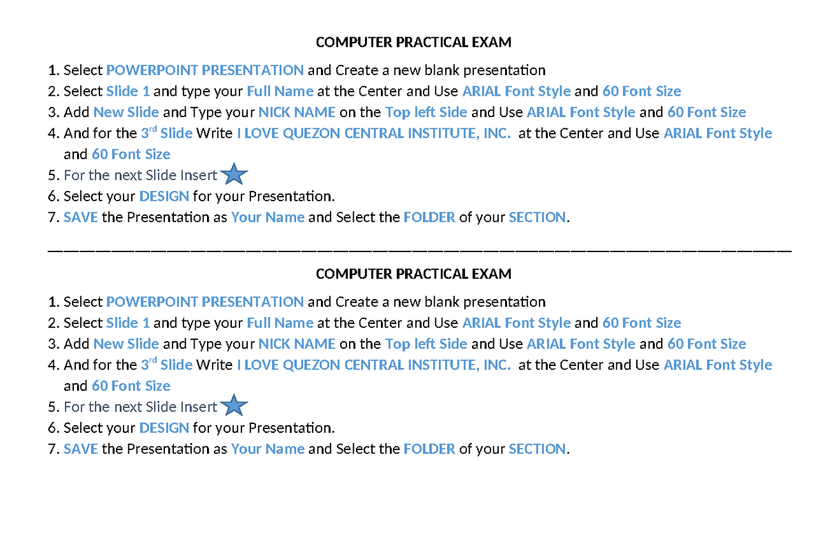 Computer Practical EXAM - COMPUTER PRACTICAL EXAM Select POWERPOINT ...
