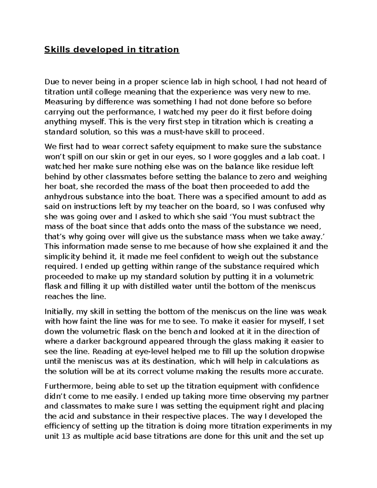 Titration Skills Development: A Comprehensive Learning Journey - Studocu