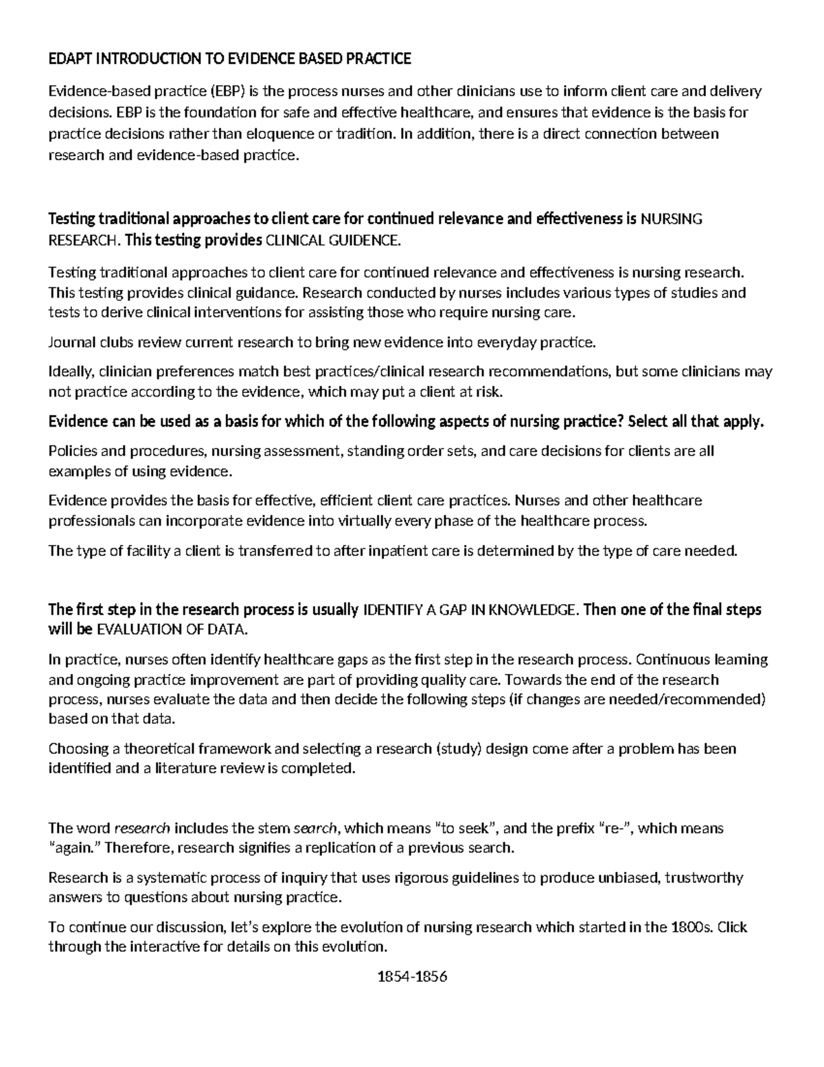 EDAPT Introduction to Evidence-Based Practice: A Nursing Overview - Studocu