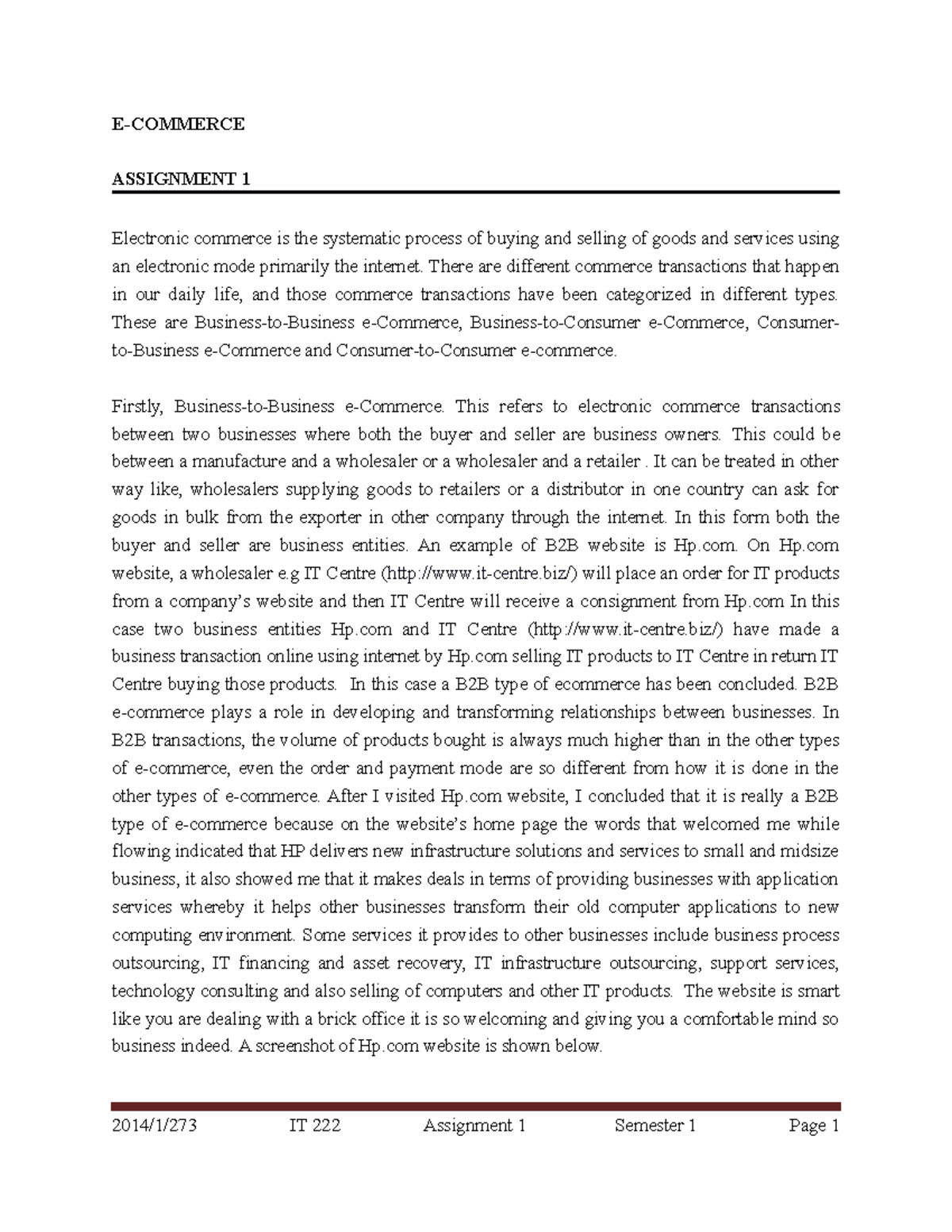 E-Commerce Assignment 1: Exploring B2B and B2C Models - Studocu