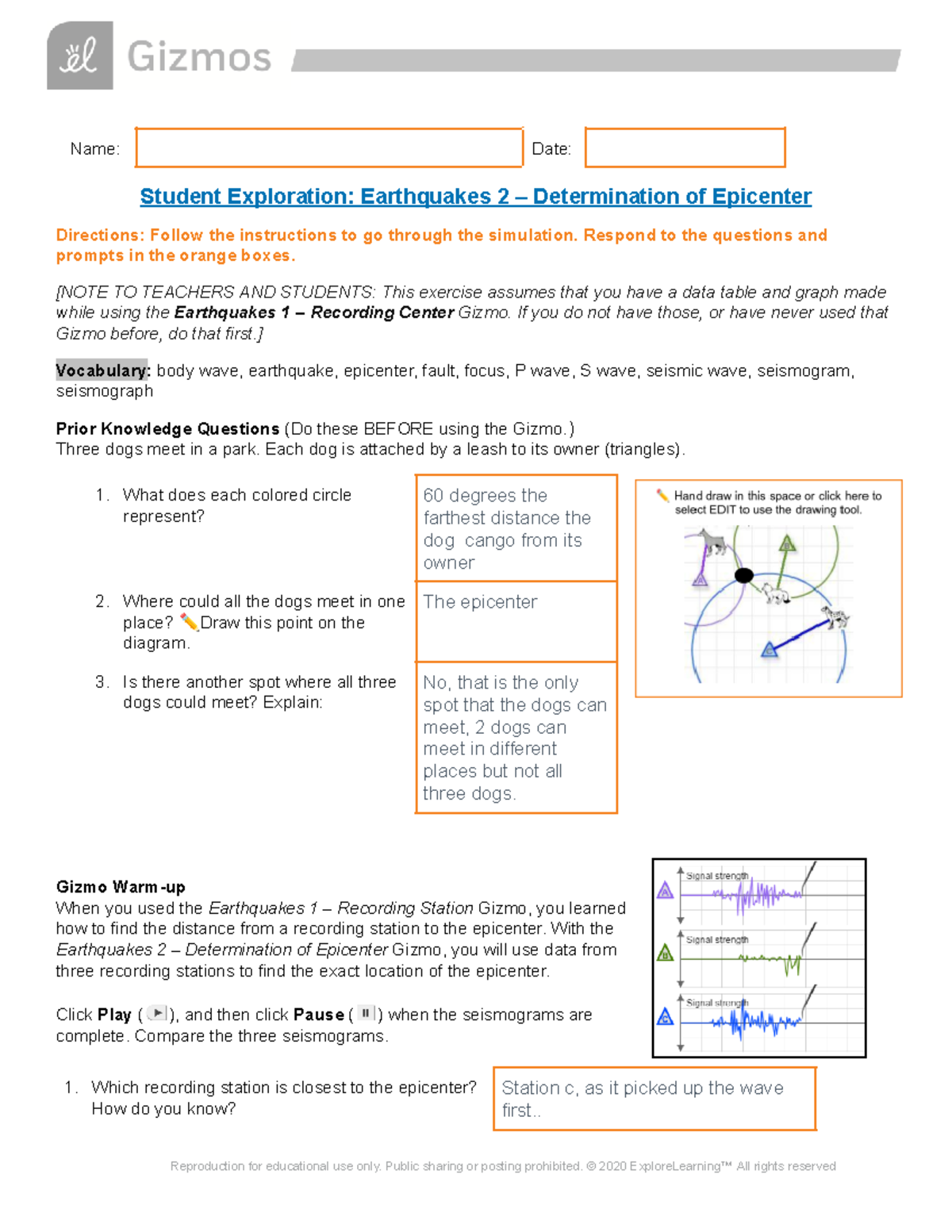 Damian Ortega - Epicenter Gizmo - Name: Date: Student Exploration ...