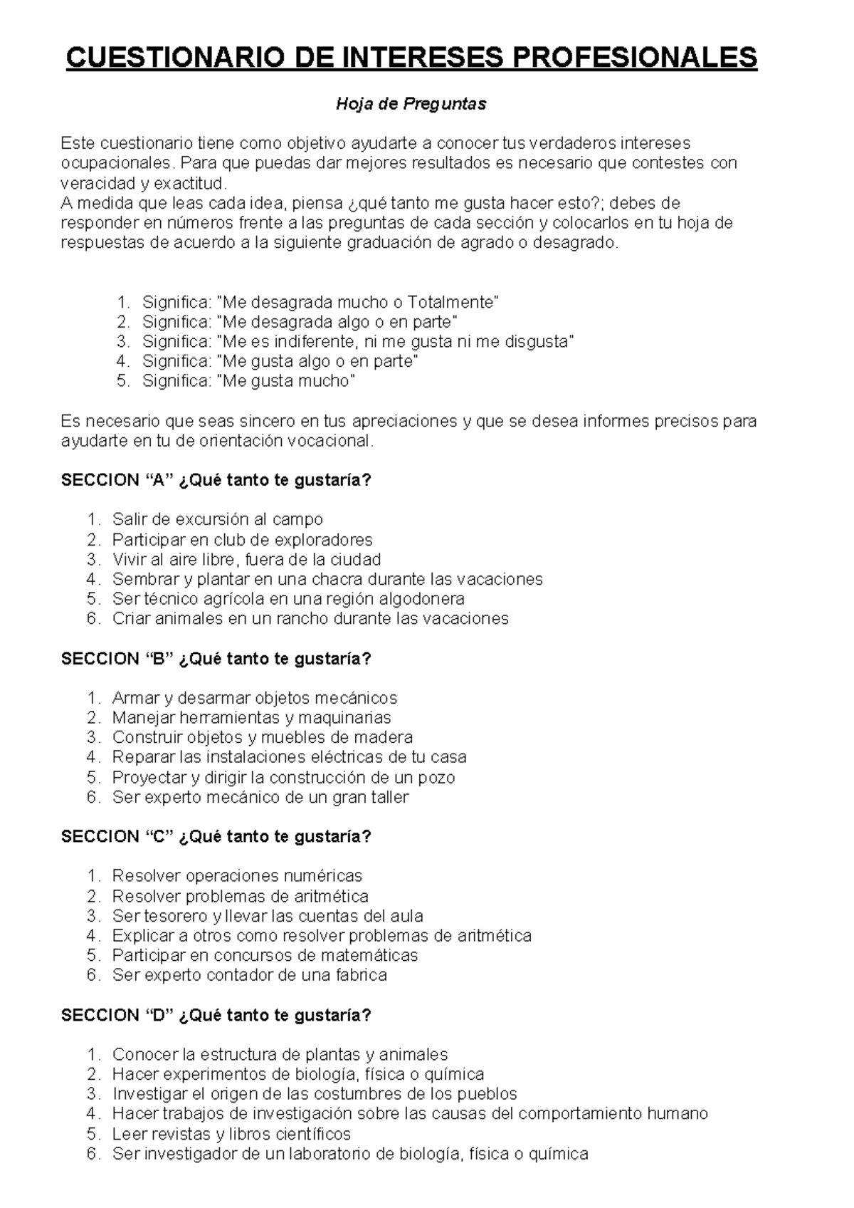 Cuestionario de Intereses Profesionales: Guía de Evaluación Vocacional ...