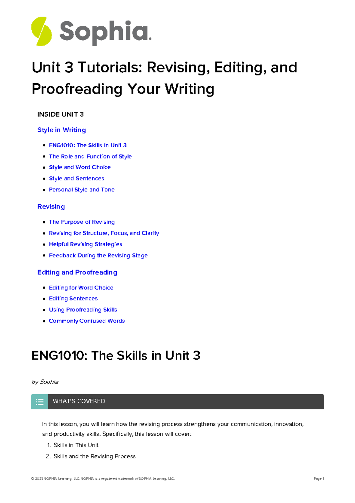 ENG1010 Unit 3: Tutorials on Revising, Editing & Proofreading Writing ...