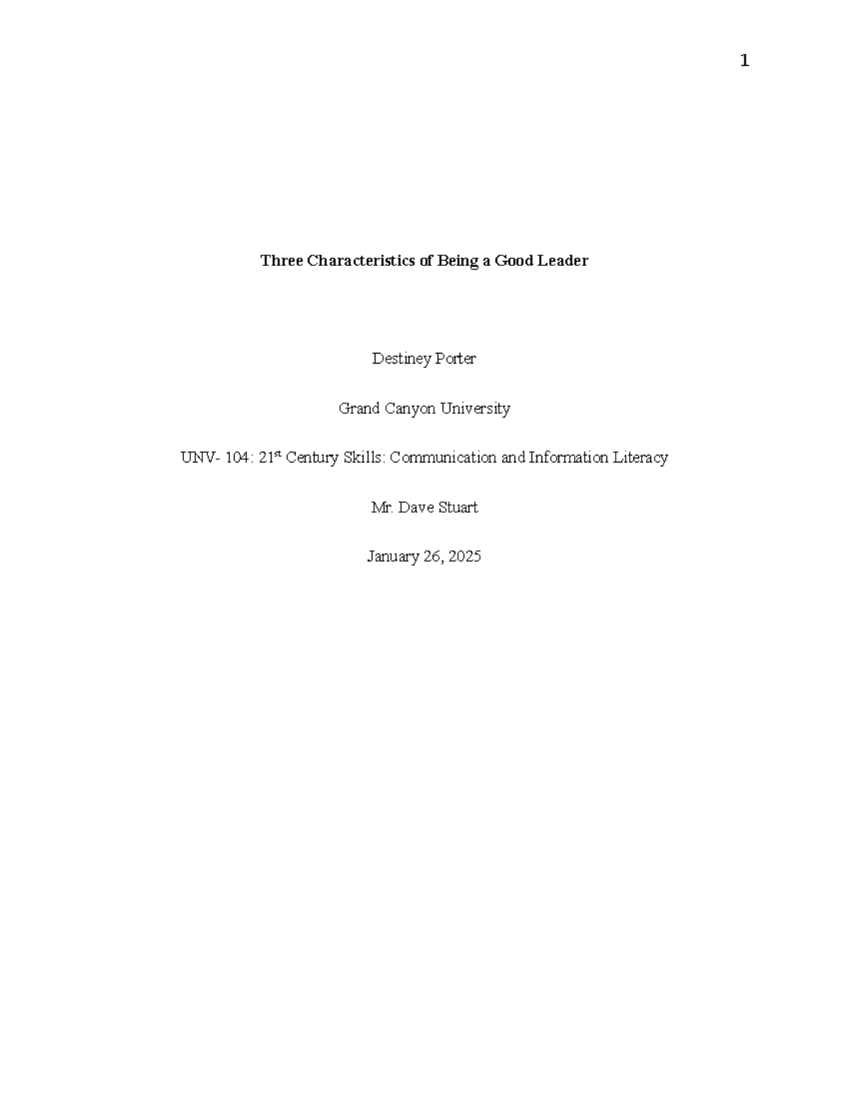 UNV-104: Final Draft Expository Essay on Leadership Traits - Studocu