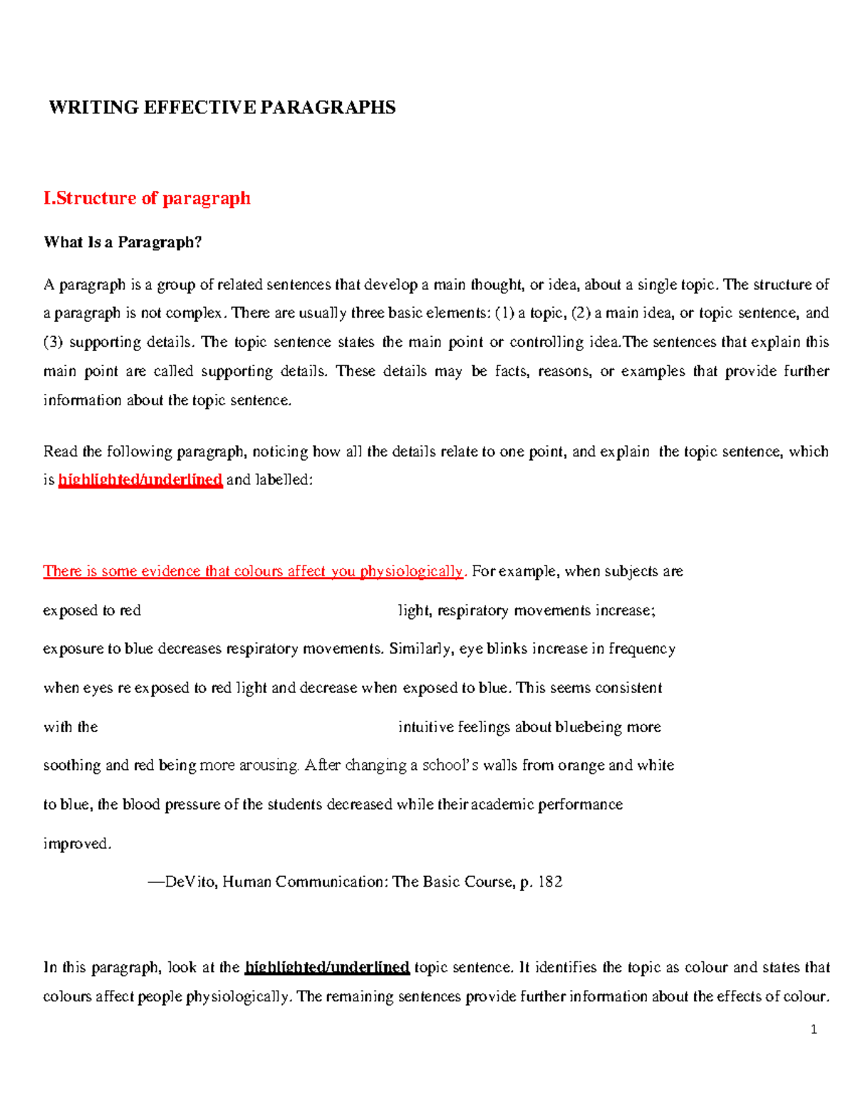 Writing Effective Paragraphs,KMC - WRITING EFFECTIVE PARAGRAPHS I of ...