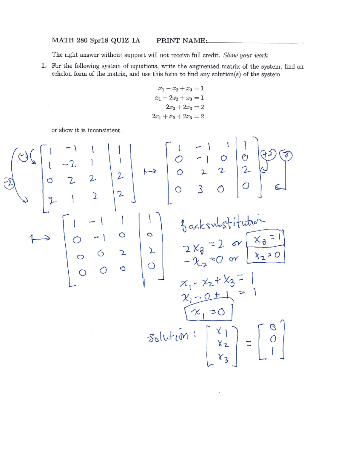 Math 280 Quiz 1 solutions Spring 2018 - MATH 280 - MATH 280 Spr18 QUIZ ...