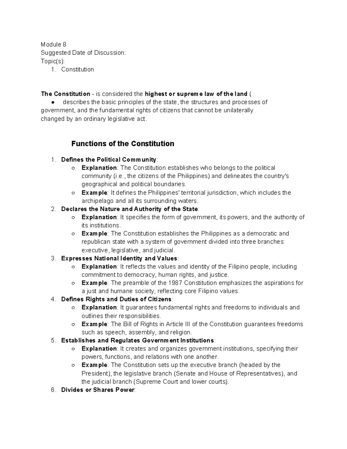 Module 8: Overview of the Philippine Constitution - CRI 166 - Studocu