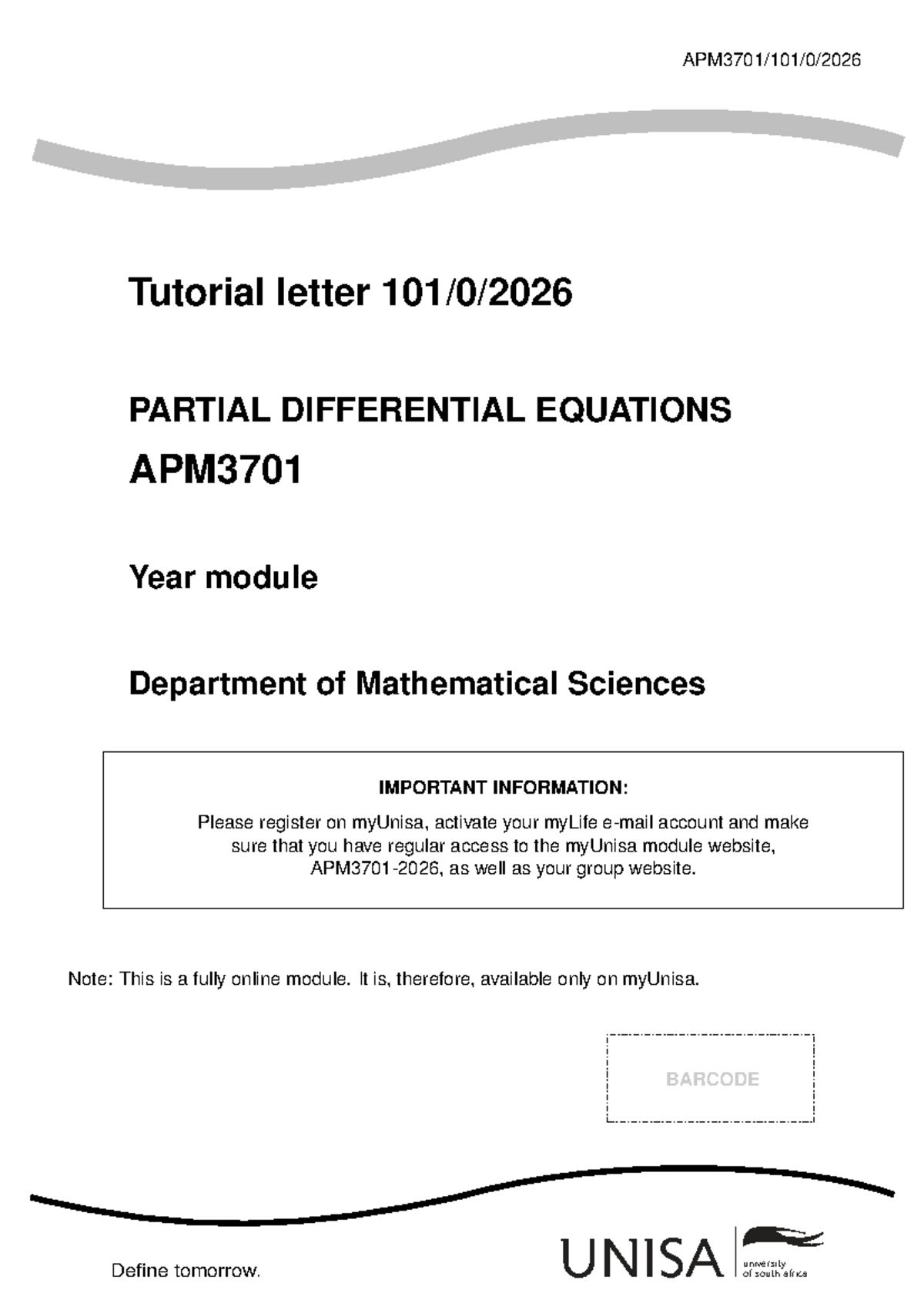Tutorial Letter APM3701: Important Info & Assignments for 2026 - Studocu