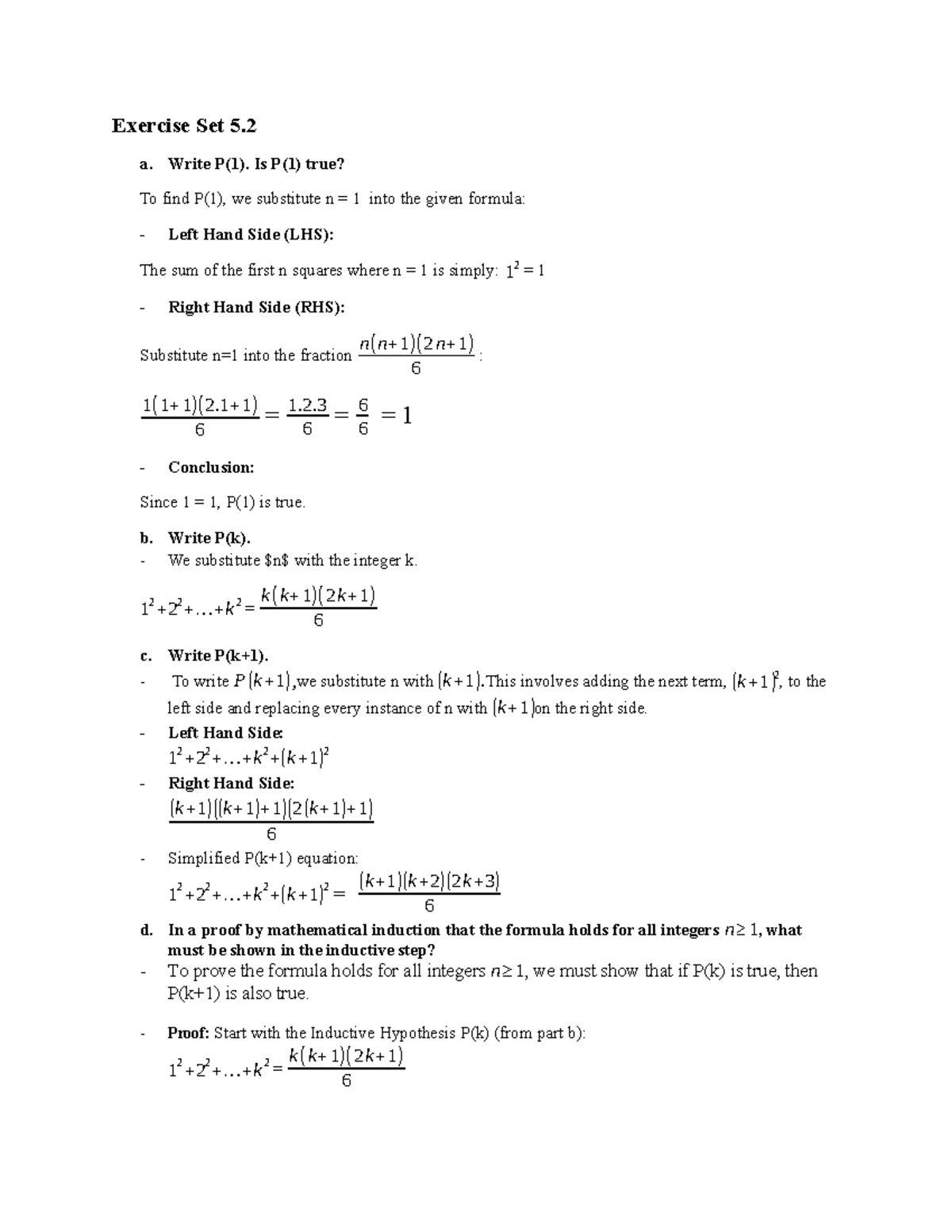 Exercise Set 5: Mathematical Induction and Sequences Analysis - Studocu