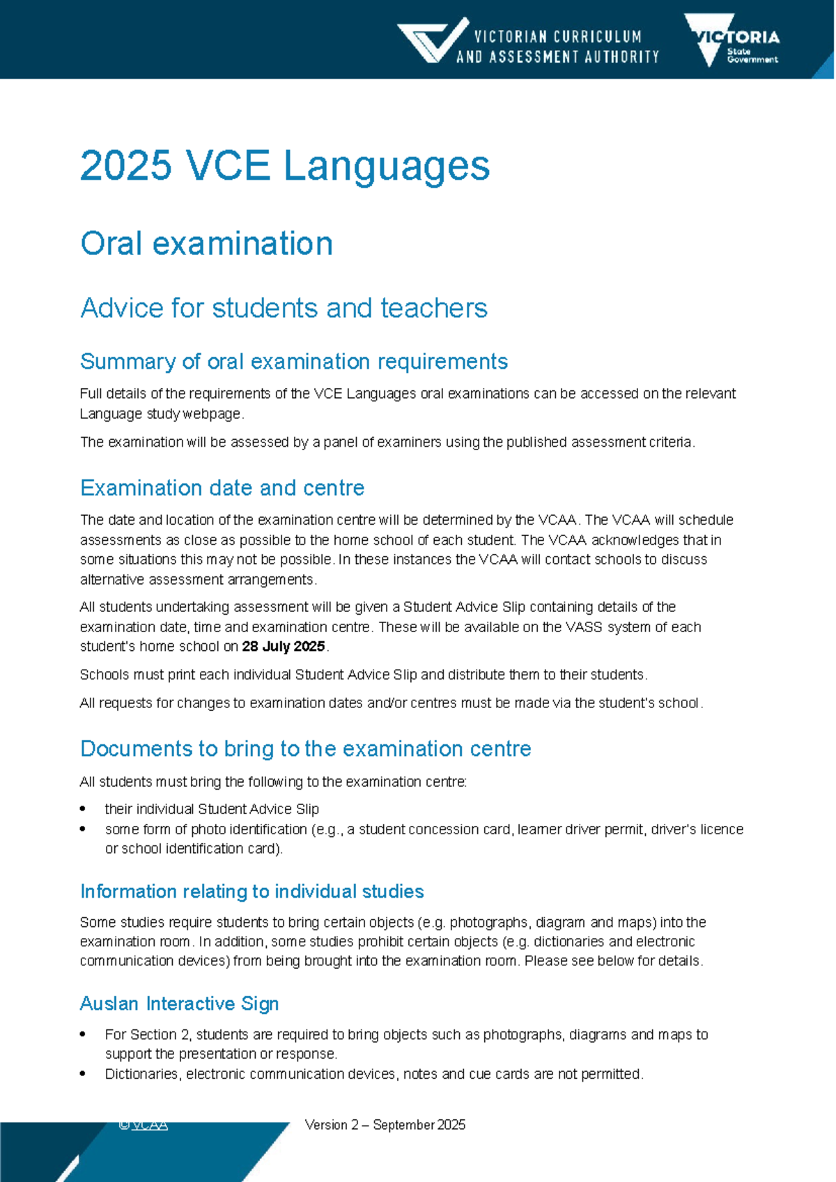 2025 VCE Languages Oral Exam: Student & Teacher Guidance - Studocu