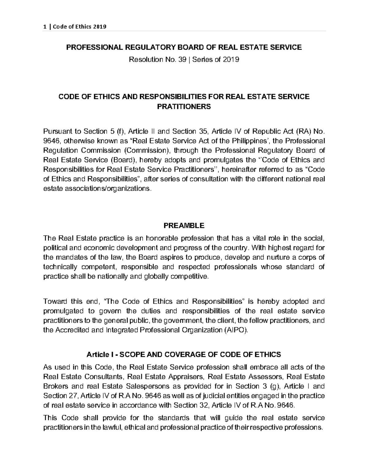 Code of Ethics & Responsibilities for Real Estate Practitioners 2019 ...