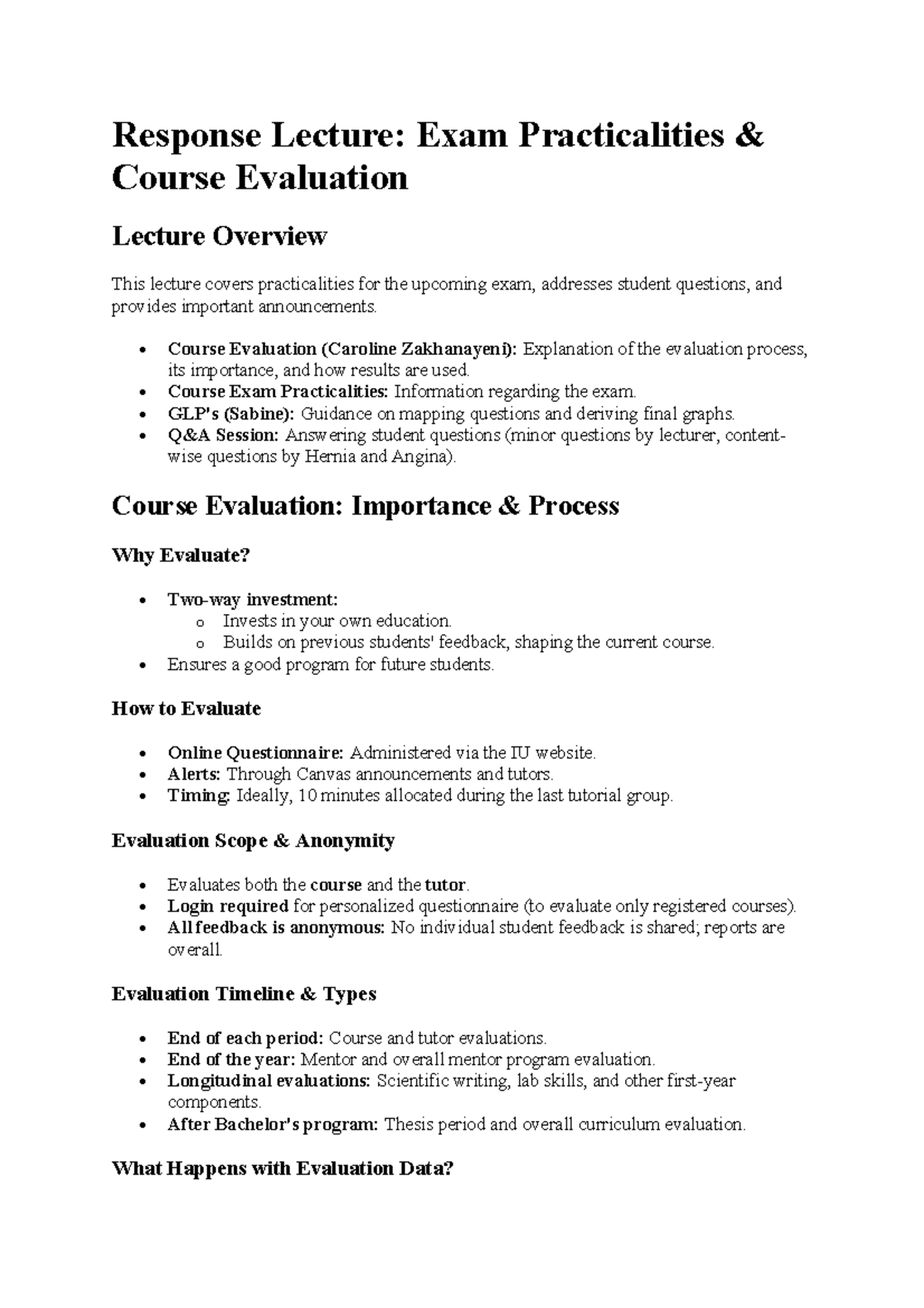 BBS 1001: Final Exam Overview and Course Evaluation Insights - Studeersnel