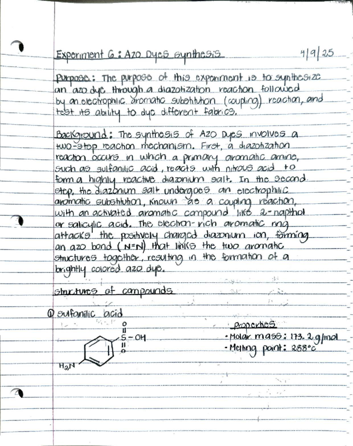 2025-04-09 13-33 - Organic Chem Pre-lab - Experiment 6 : A20 Dyes ...