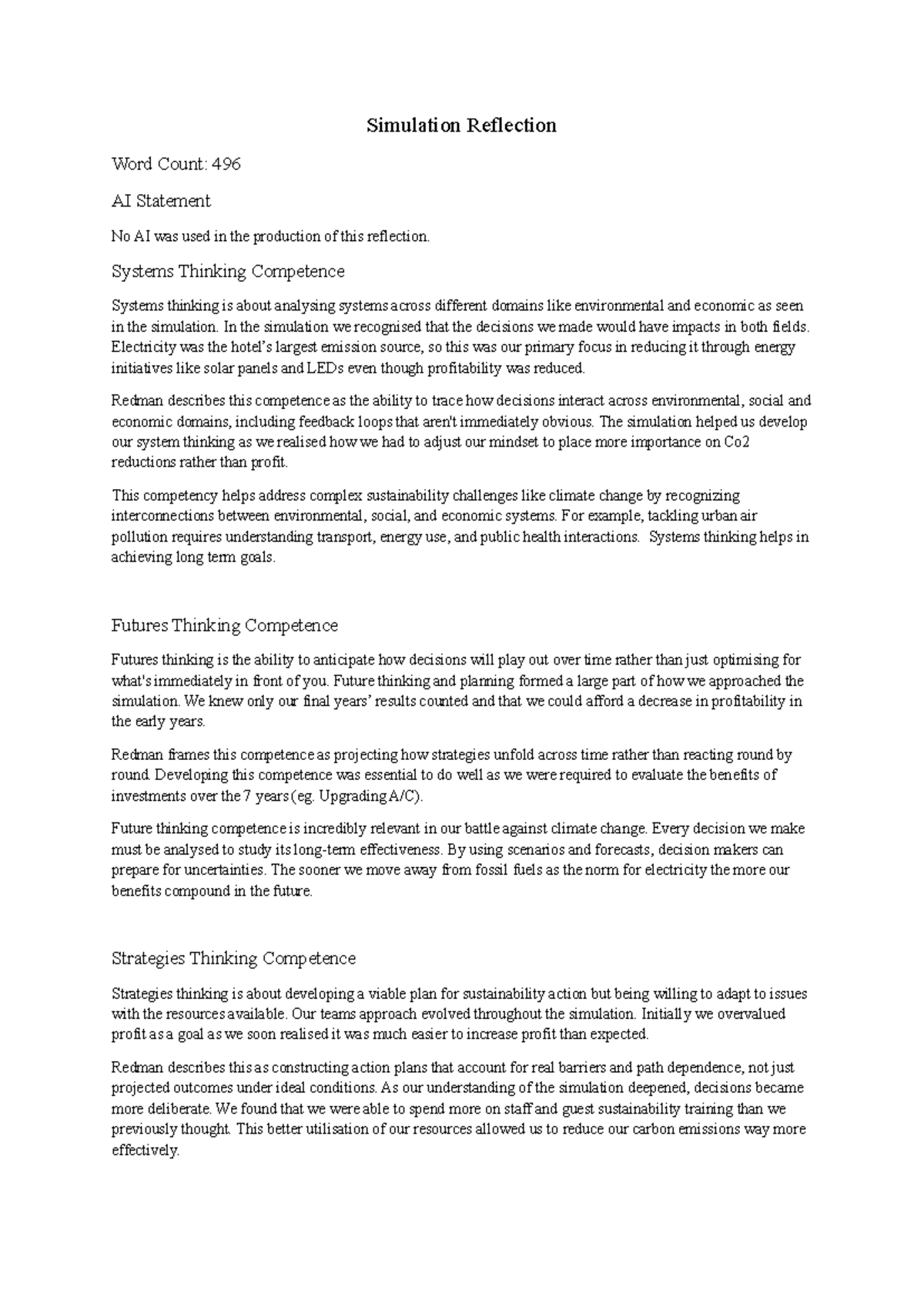 Simulation Reflection: Management AS2 Insights on Systems, Futures, and ...